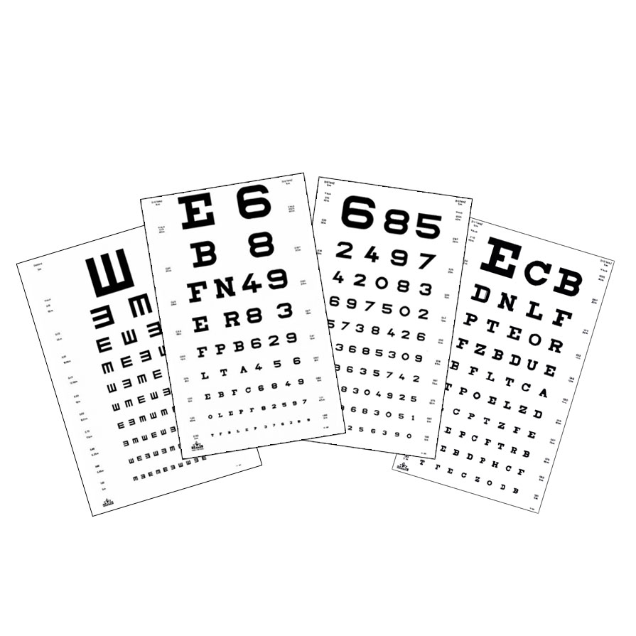 Sehprobentafeln mit verschiedenen Optotypen - Symbole: E-Haken ...